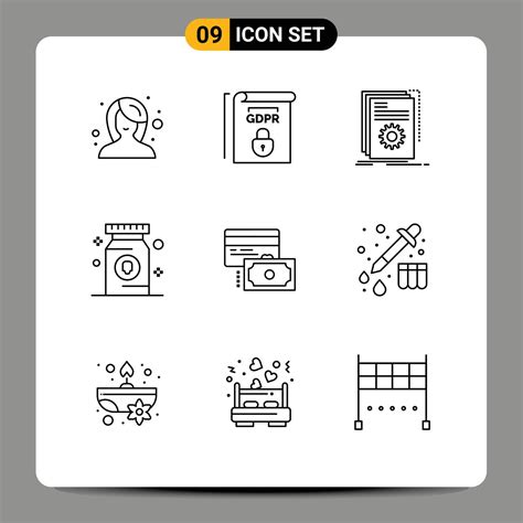 Group Of 9 Modern Outlines Set For Card Pharmacy App Medication Script