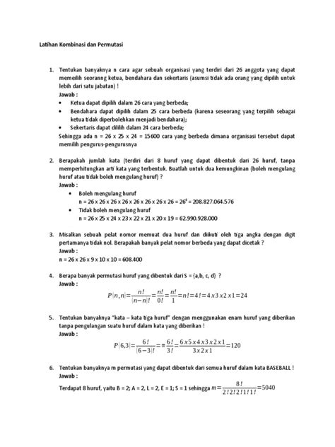 Latihan Kombinasi Dan Permutasi Pdf