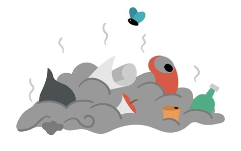 벡터 쓰레기 덤프 아이콘 냄새가 나는 폐기물 더미 그림 흰색 배경 유기 종이 금속 유리 플라스틱 쓰레기 지구의 날 또는 제로