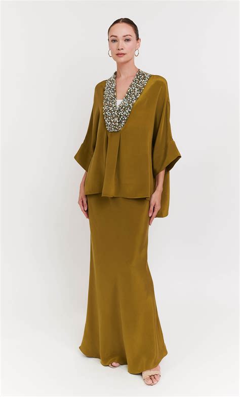 Victoria Beaded Set Olive Luxe Silk Raeesa