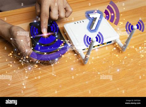 Concept Man Using Wifi Technology 7 Connected To The Internet World With New Technology Stock