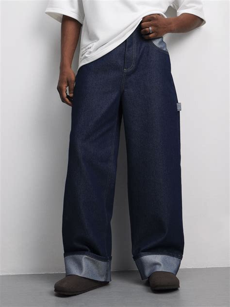 The Fix Mens Dark Wash Baggy Turn Up Jeans Bash