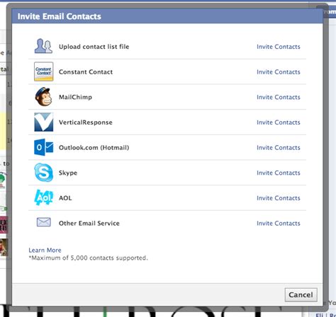 Invite Email Contacts To Become Facebook Fans