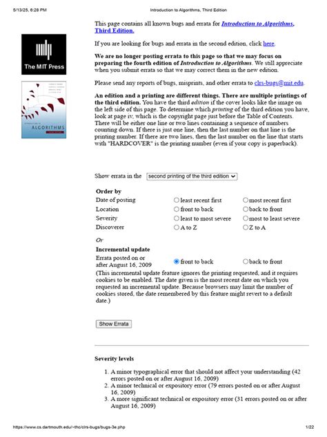 Introduction To Algorithms Third Edition Errata Pdf Mathematics Theoretical Computer