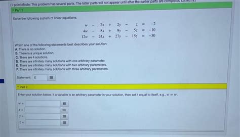Solved Solve The Following System Of Linear Oquations Which