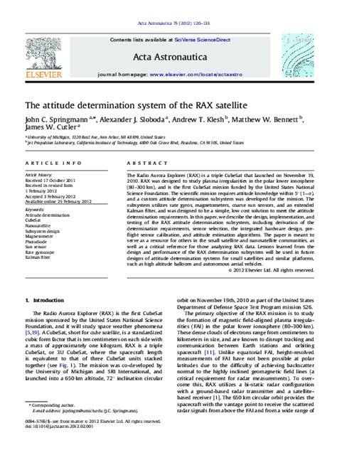 Pdf The Attitude Determination System Of The Rax Satellite