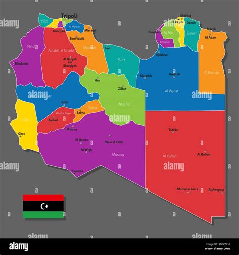 Vector Map Of Libya With Names Of Cities And With Borders City Stock