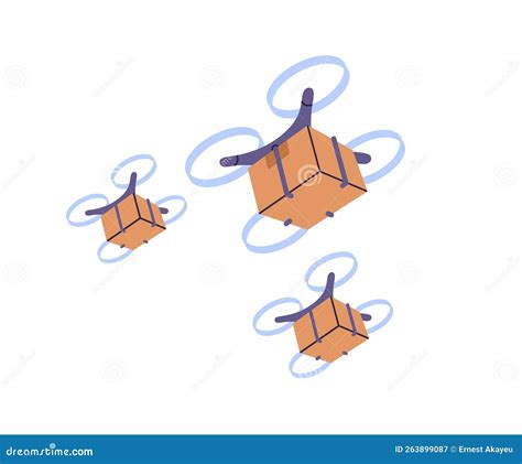 Drone Delivery Copter Flying Delivering Cargo Boxes Cardboard Packages Parcels By Air Stock