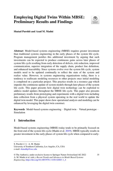 Pdf Employing Digital Twins Within Mbse Preliminary Results And Findings