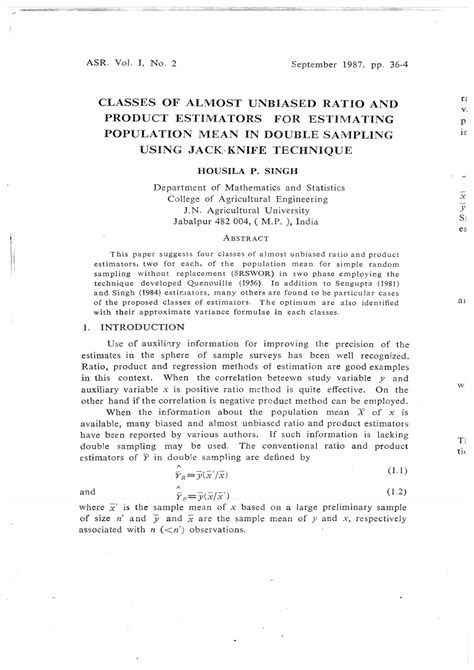 Pdf Class Of Almost Unbiased Ratio And Product Estimator For Estimating Population Mean In