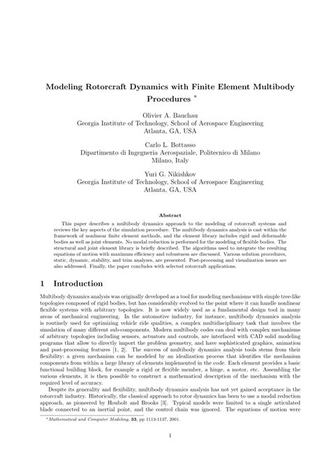Pdf Modeling Rotorcraft Dynamics With Finite Element Multibody Procedures