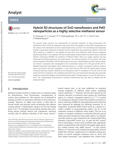Pdf Hybrid 3d Structures Of Zno Nanoflowers And Pdo Nanoparticles As A Highly Selective