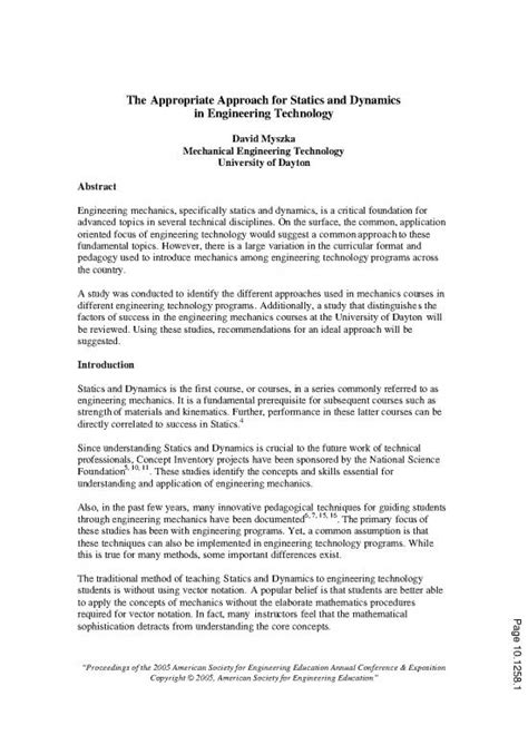 The Appropriate Approach To Statics And Dynamics In Engineering Technology