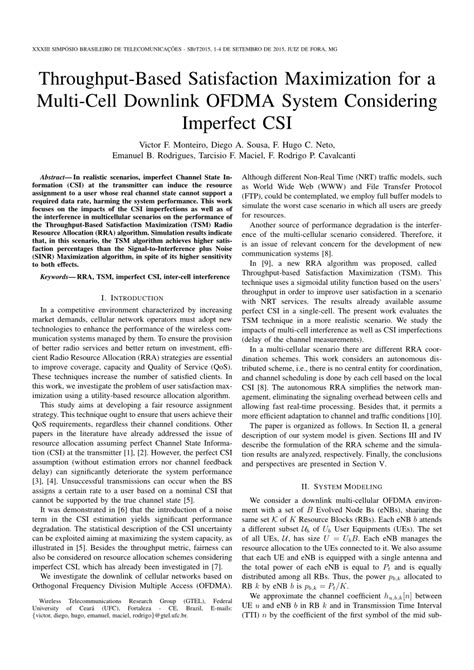 Pdf Throughput Based Satisfaction Maximization For A Multi Cell Downlink Ofdma System Considering