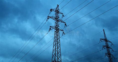 High Voltage Electric Transmission Lines Metal Supports For Wires Sky