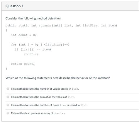Solved Question Consider The Following Method Definition Chegg
