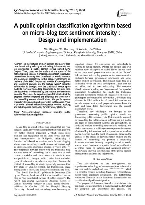 pdf a public opinion classification algorithm based on micro blog text sentiment intensity