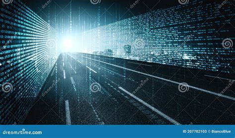 digital data flow on road with motion blur to create vision of fast speed transfer stock image