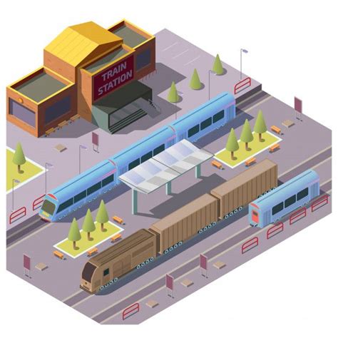 Railroad Transport On Train Station Free Vector