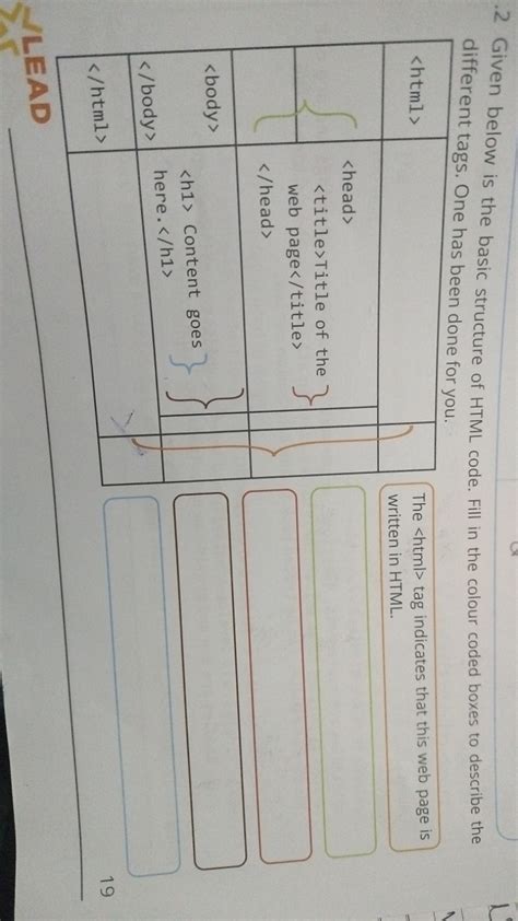 2 Given Below Is The Basic Structure Of Html Code Fill In The Colour C