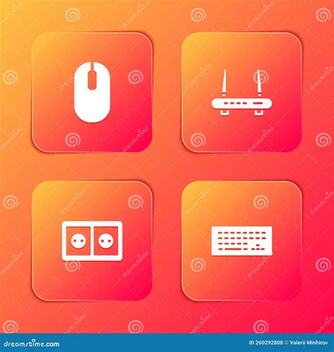 Set Computer Mouse Router And Wi Fi Signal Electrical Outlet And