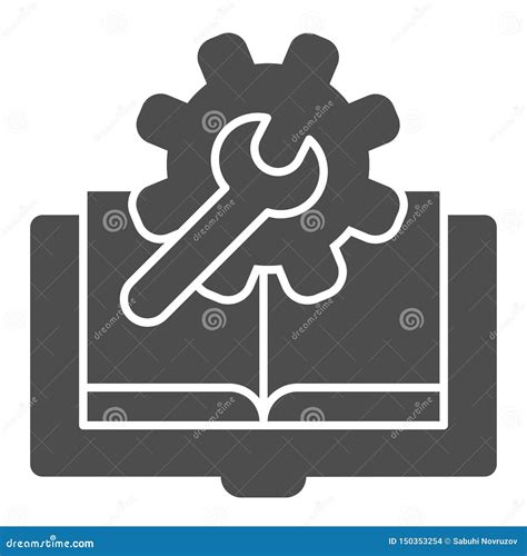Technical Literature Thin Line Icon Book With Cogwheel Vector Illustration Isolated On White