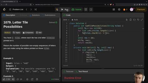 🅿🅰🆂🆂 Leetcode 1079 Letter Tile Possibilities Youtube