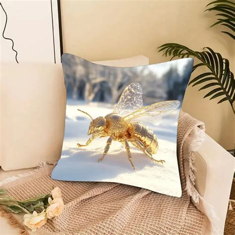 고급스러운 골든 비 18x18인치 폴리에스터 쿠션 커버 부드럽고 플러시 세탁기 사용 가능 거실 소파 침실 장 Temu Republic Of Korea