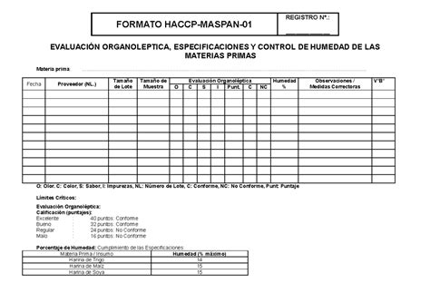 Formato Haccp I Formato Haccp Maspan Registro Nº