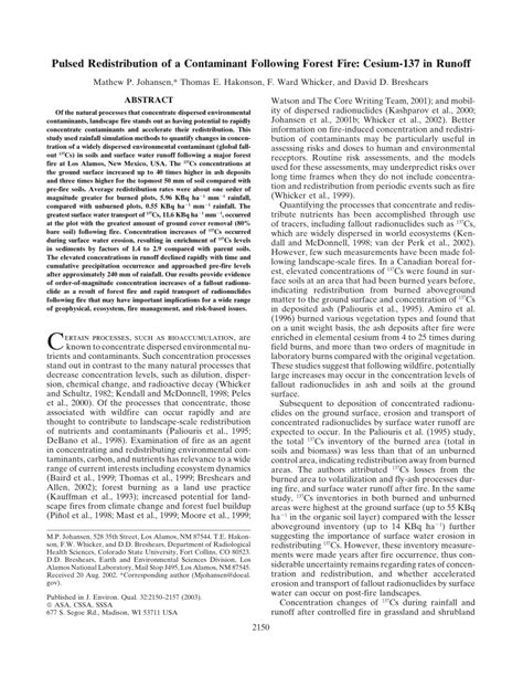 Pdf Pulsed Redistribution Of A Contaminant Following Forest Fire Pdf Pulsed Redistribution Of A Contaminant Following Forest Fire