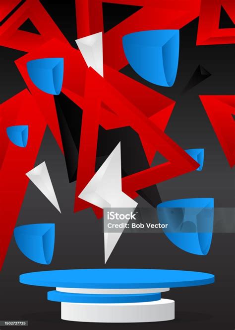 프레젠테이션을 위한 검정 파랑 빨강 및 흰색 무대 쇼케이스 벡터 모형 제품 디스플레이 최소 기하학적 실린더 받침대 연단 0명에 대한 스톡 벡터 아트 및 기타 이미지 Istock