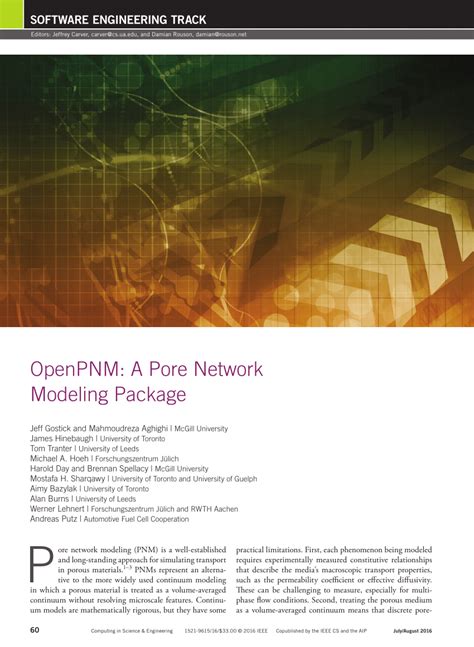 Pdf Openpnm A Pore Network Modeling Package