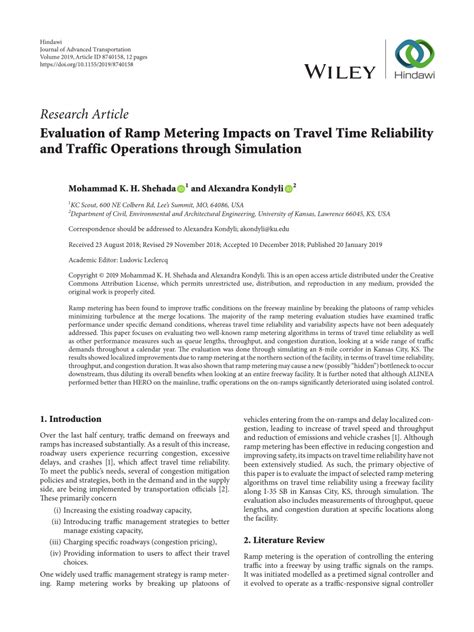 Pdf Evaluation Of Ramp Metering Impacts On Travel Time Reliability