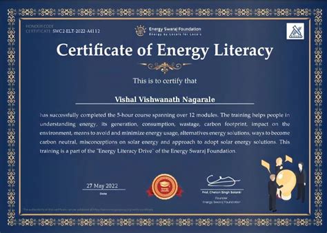 Vishal Nagarale On Linkedin Certificate Of Energy Literacy