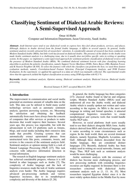Pdf Classifying Sentiment Of Dialectal Arabic Reviews A Semi Supervised Approach