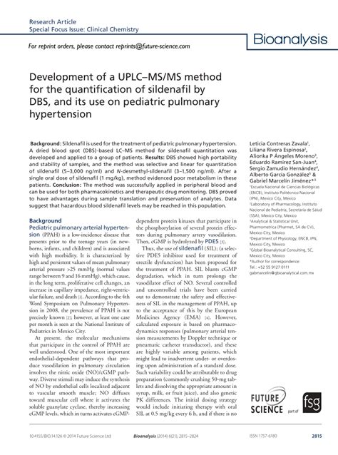 Pdf Development Of A Uplcmsms Method For The Quantification Of Sildenafil By Dbs And Its