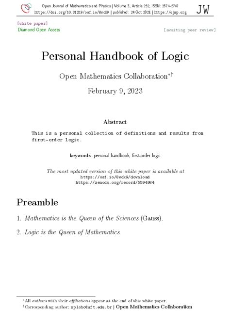 Pdf Personal Handbook Of Logic