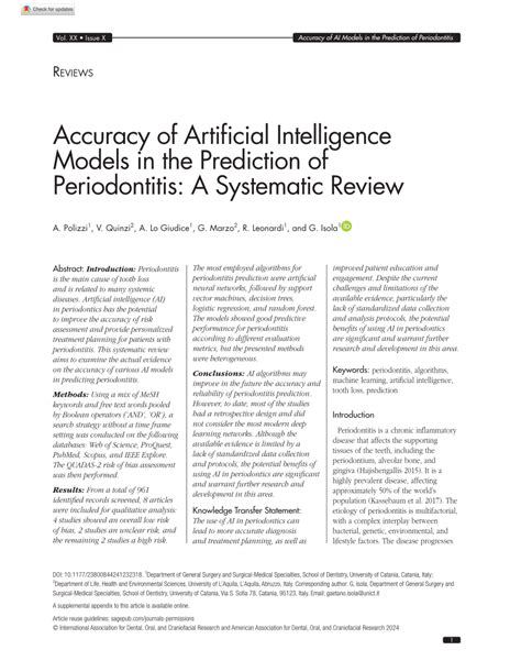 Pdf Accuracy Of Artificial Intelligence Models In The Prediction Of Periodontitis A