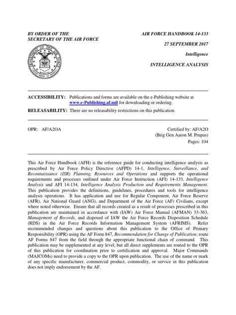 Afh14 133 Intelligence Analysis Sep 2017 Pdf Military Intelligence