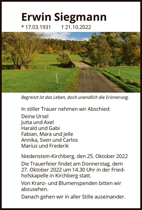 Traueranzeigen Von Erwin Siegmann Trauerhnade