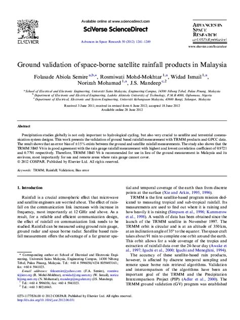 Pdf Ground Validation Of Space Borne Satellite Rainfall Products In