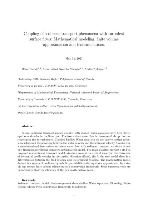 pdf coupling of sediment transport phenomena with turbulent surface