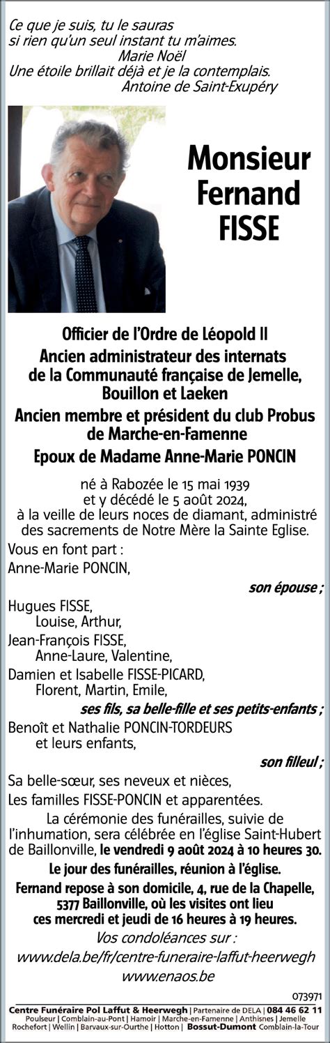 Fernand Fisse † 05 08 2024 Inmemoriam