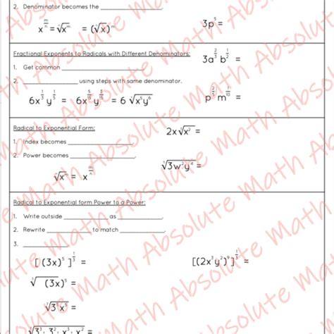 Radical And Exponential Conversions Guided Notes Classful