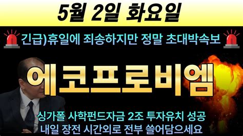 에코프로비엠 🚨긴급소식 휴일에 정말 죄송하지만 초거대 투자 속보 싱가폴 사학펀드자금 2조 유치 성공 내일 장전 시간외로 풀매수 준비해라 Eg 알에프세미 자이글 Youtube
