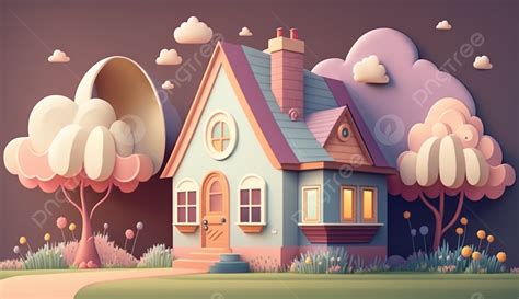 Small Garden Cute Three Dimensional House Cartoon House Background