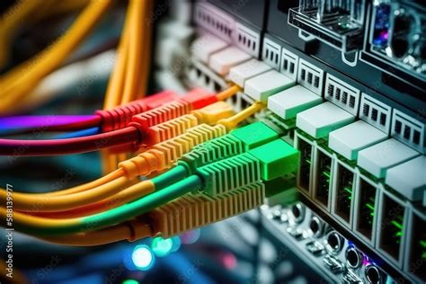 Computer Server Room With Ethernet Cabling And A Network Switch WiFi Adapter For Home Network