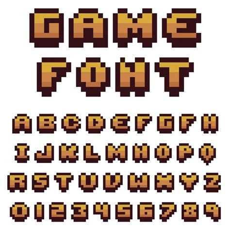 Game Font In Pixel Art 8 Bit Style Letters And Numbers Vector Alphabet In Pixel On White