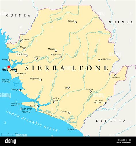 Sierra Leone Political Map With Capital Freetown National Borders