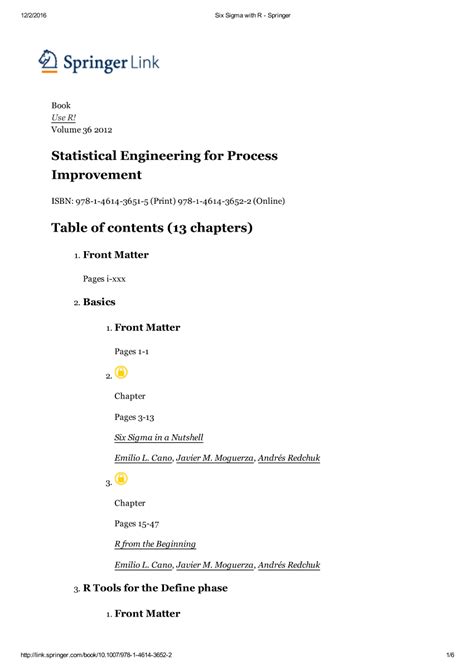 Pdf Six Sigma With R Statistical Engineering For Process Improvement